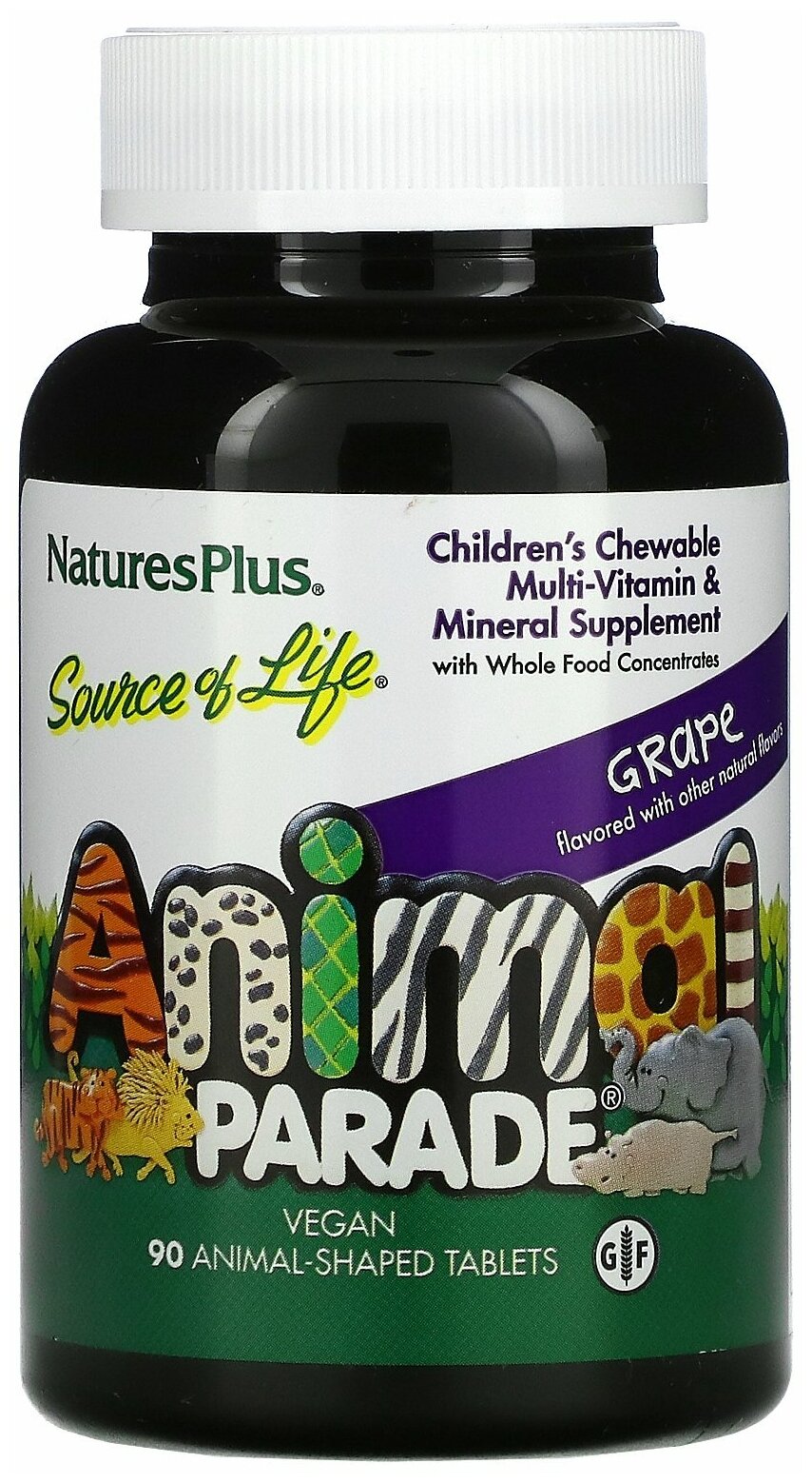 NaturesPlus Animal Parade (Детские мультивитамины и минералы) со вкусом винограда 90 таблеток (Nature's Plus)