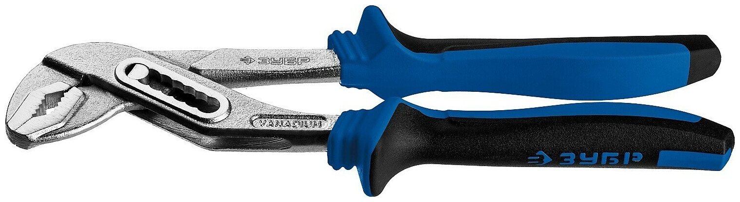 Клещи переставные "Титан", хромированные, Сr-V, высокомощный коробчатый шарнир, маслобензостойкие рукоятки, 250мм, ЗУБР Профессионал