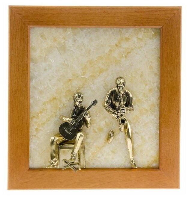 Картина на ониксе Гитарист и саксофонист (ВхШхД 25см./24см./6см.)