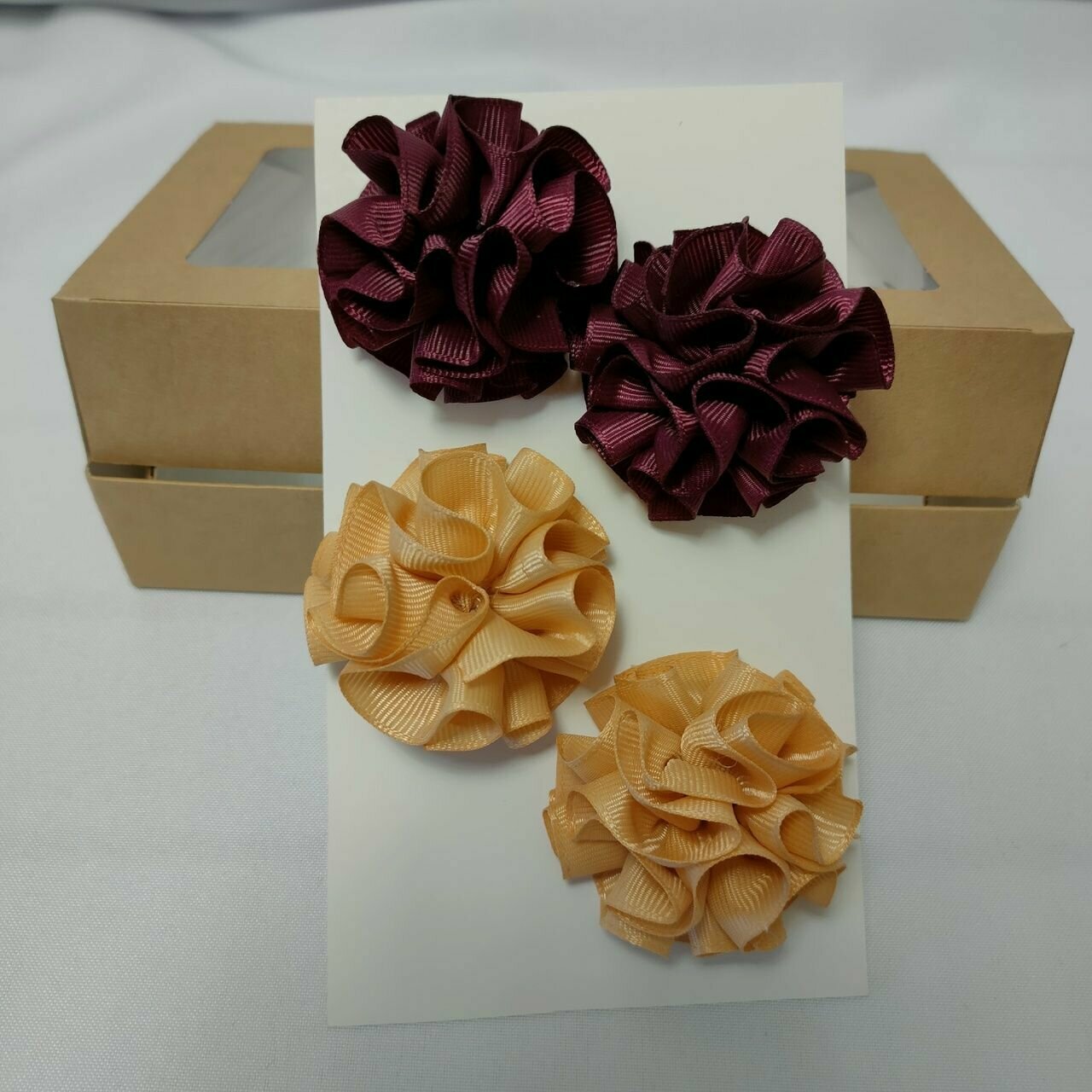 Банты для девочек ручной работы, бант шар, набор 4 штуки 2 цвета бордо и бежевый