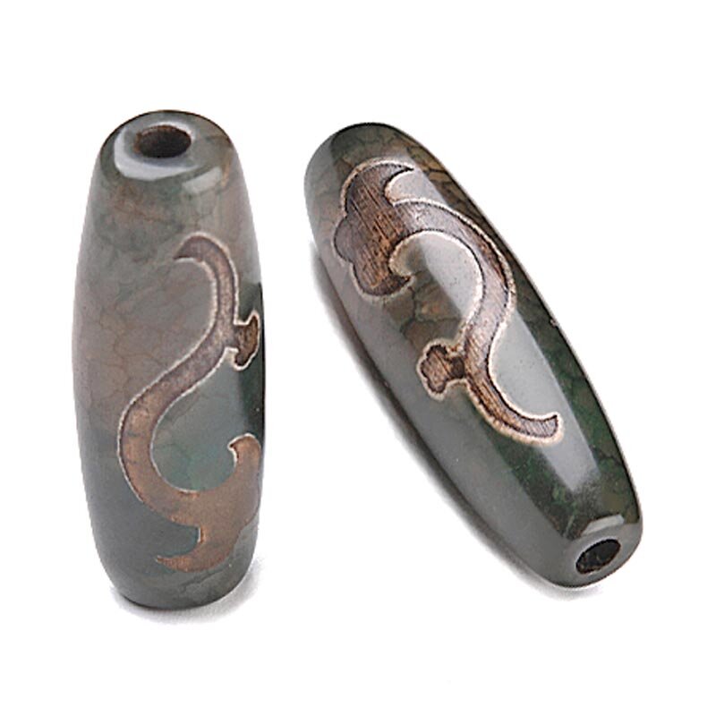 Бусина Дзи натуральный камень Агат серо-зеленый экзотика Руи 0010813 цилиндр 30x12 мм, цена за 1 шт.