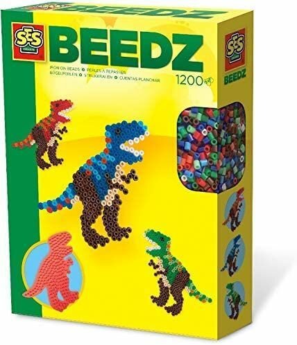 Набор для творчества из термомозаики "Динозавр", 1200 разноцветных бусин, основа (пегборд), 5 лет+, SES Creative (Beedz)