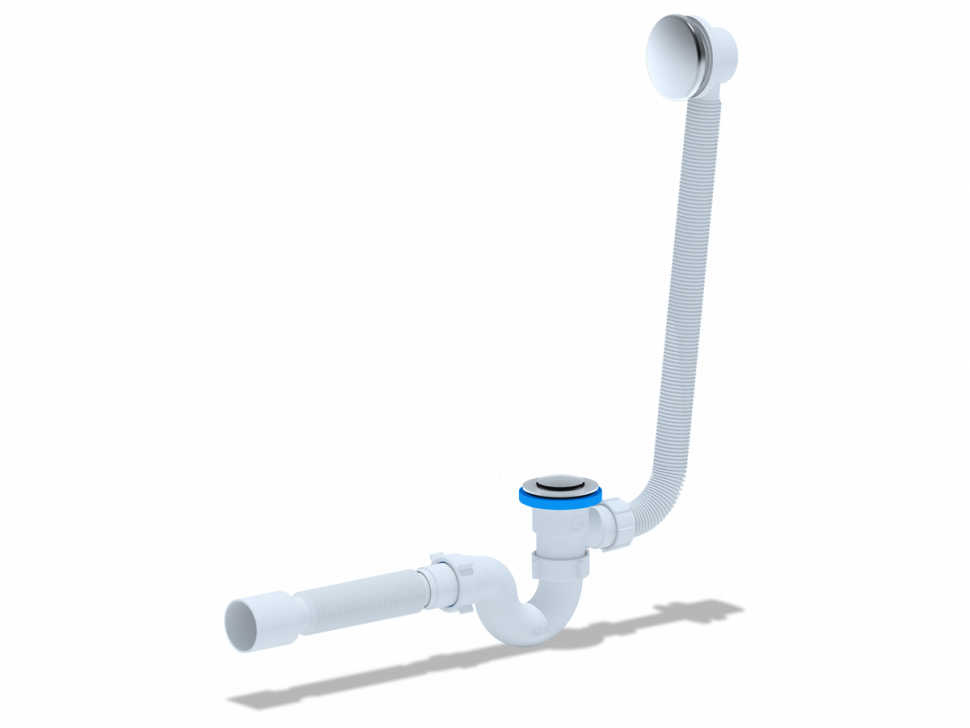 ANI EC155S, Сифон для ванны клик-клак с выпуском и переливом, с гибкой трубой 375*40*50, сетка