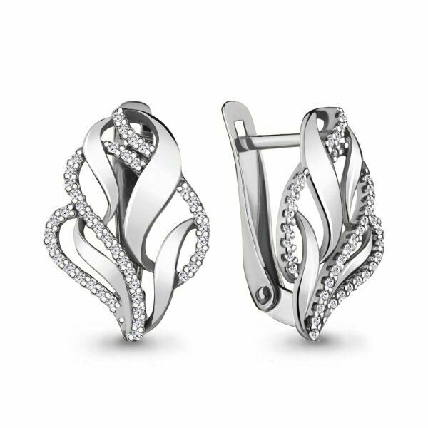 Серьги, серебро, 925 проба, родирование, фианит