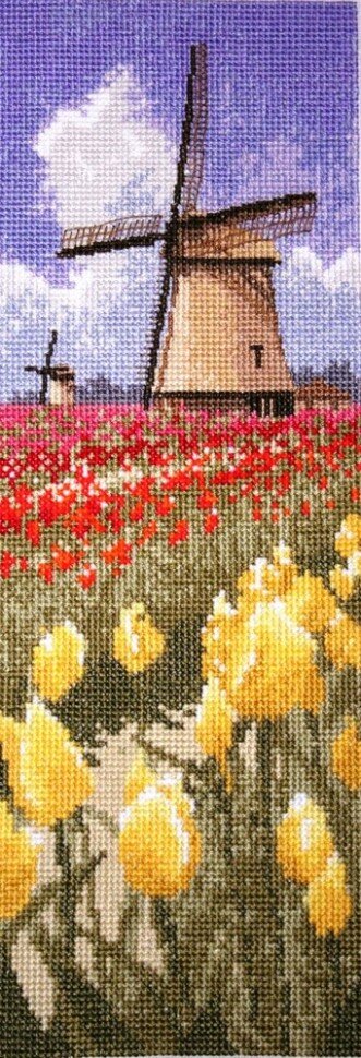Набор для вышивания Heritage #JCTF587E Tulip Fields (Поля тюльпанов), Счетный крест, 11 x 31 см