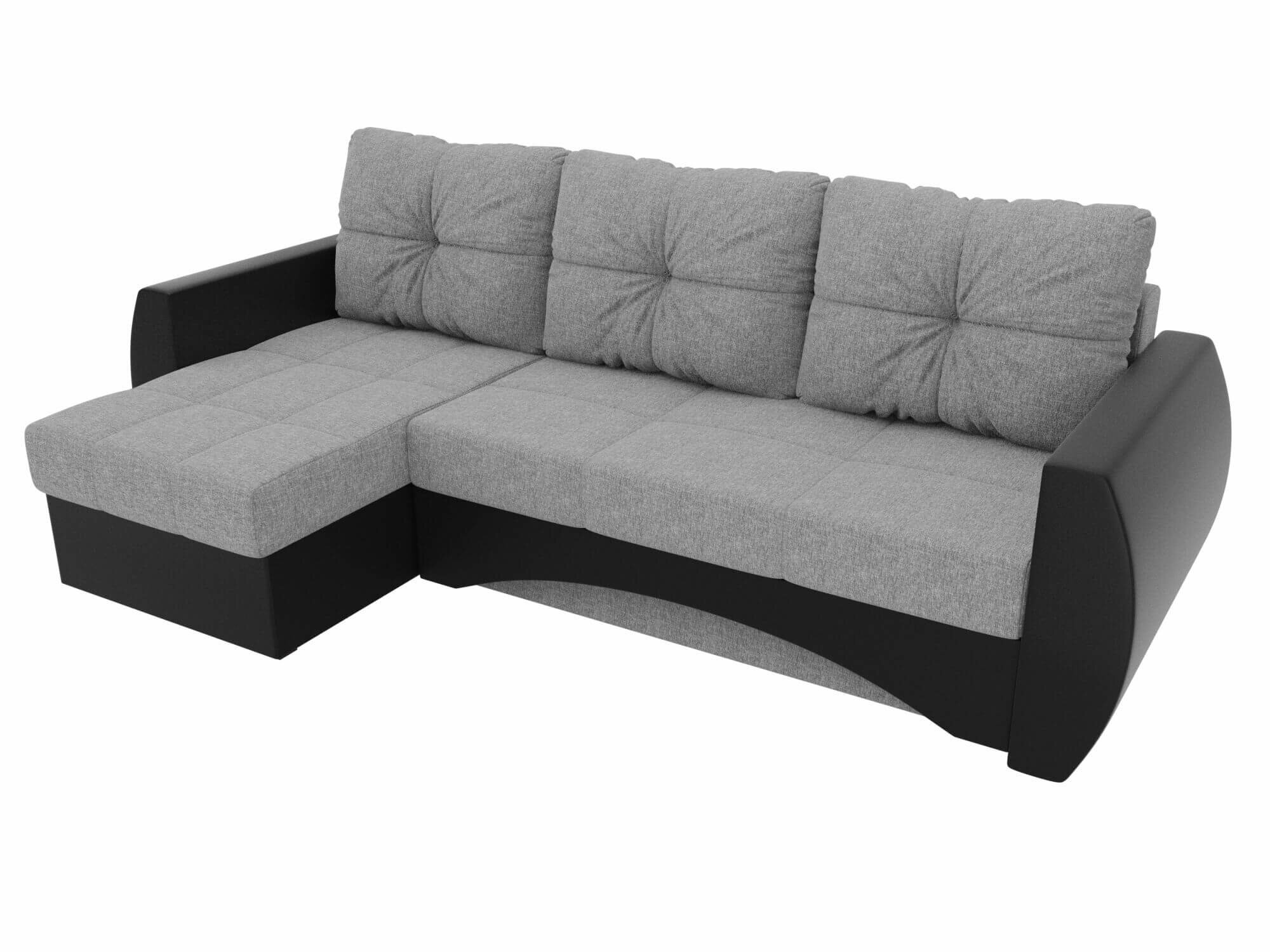 Artum Угловой диван Сатурн рогожка серый эко кожа черный левый