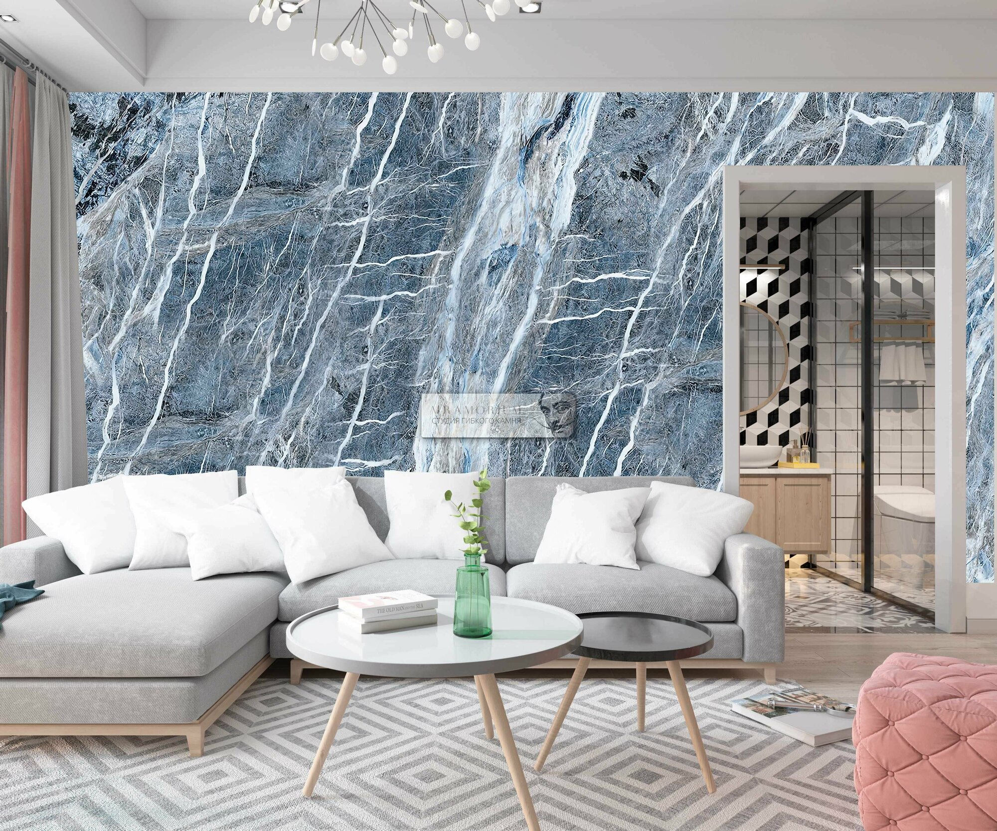 Гибкий мрамор "Гласио" полотно №1; 1420х2850; 4,047 кв. м.