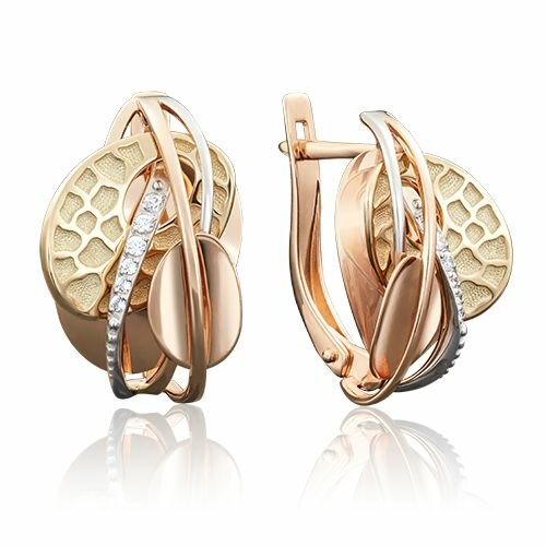 Серьги, комбинированное золото, 585 проба, фианит