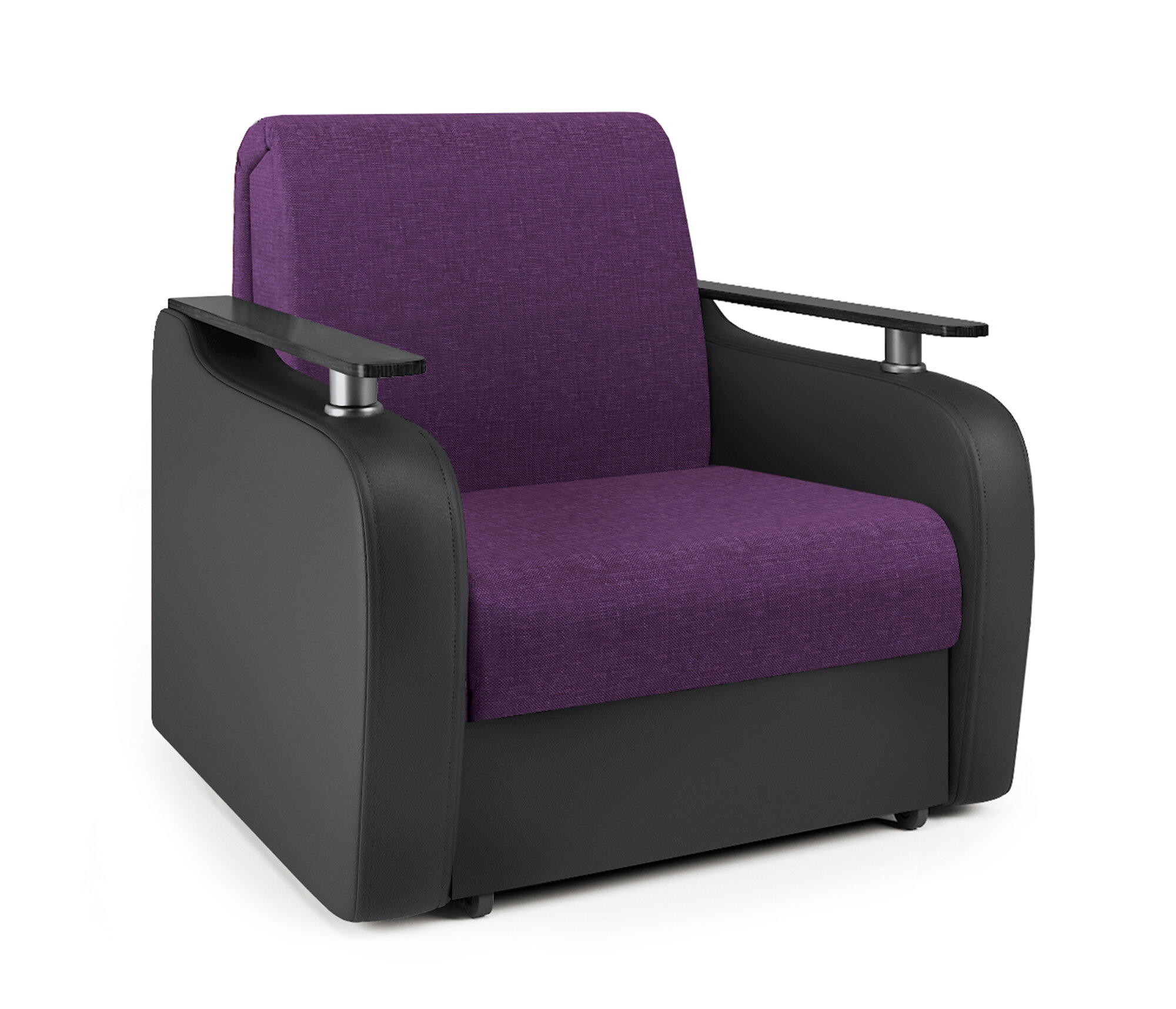 Кресло-кровать Гранд Д раскладное аккордеон, с ящиком, 90х194 см, фиолетовая рогожка и черная экокожа