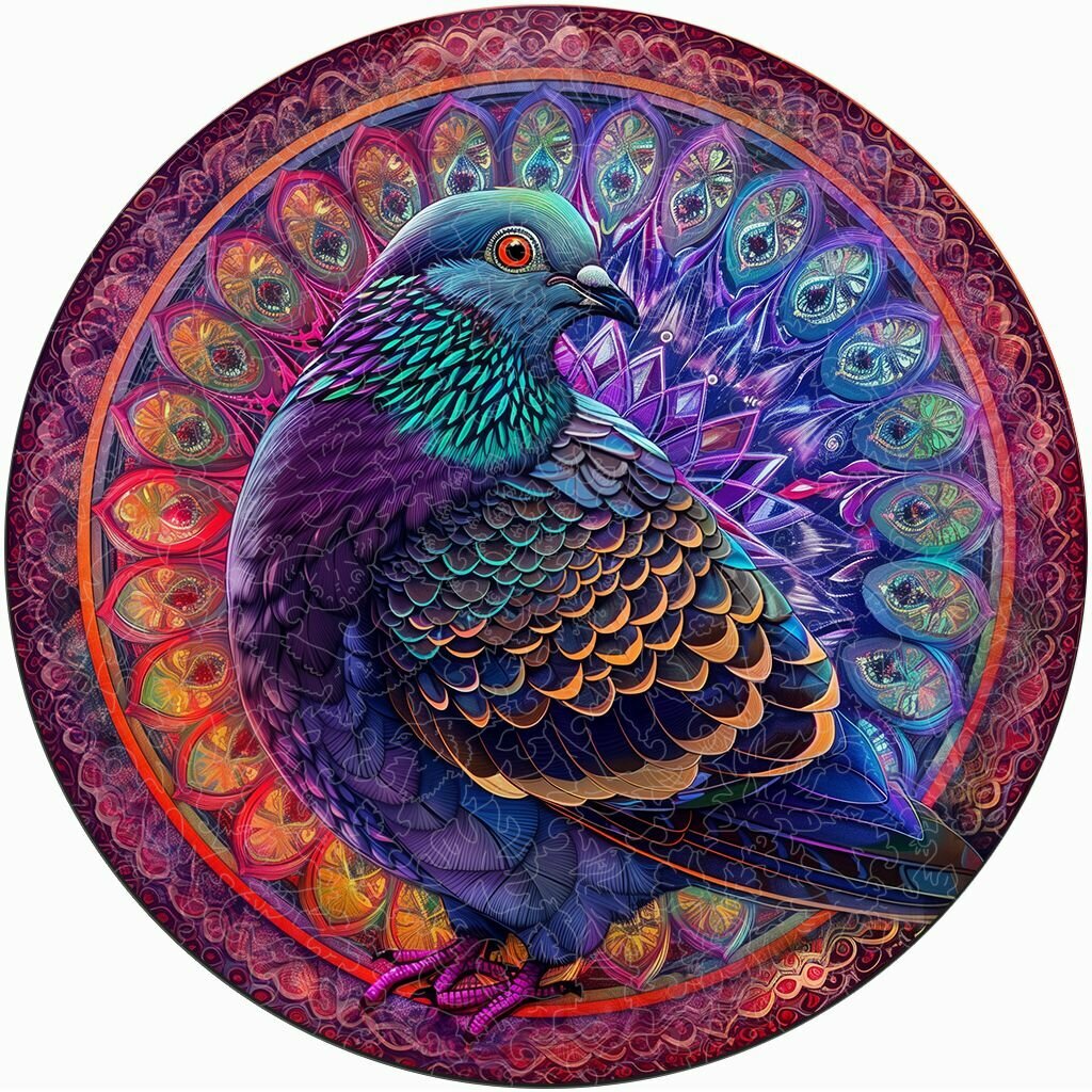 Деревянный пазл BoberBox "Мандала Голубь", круг 30 см