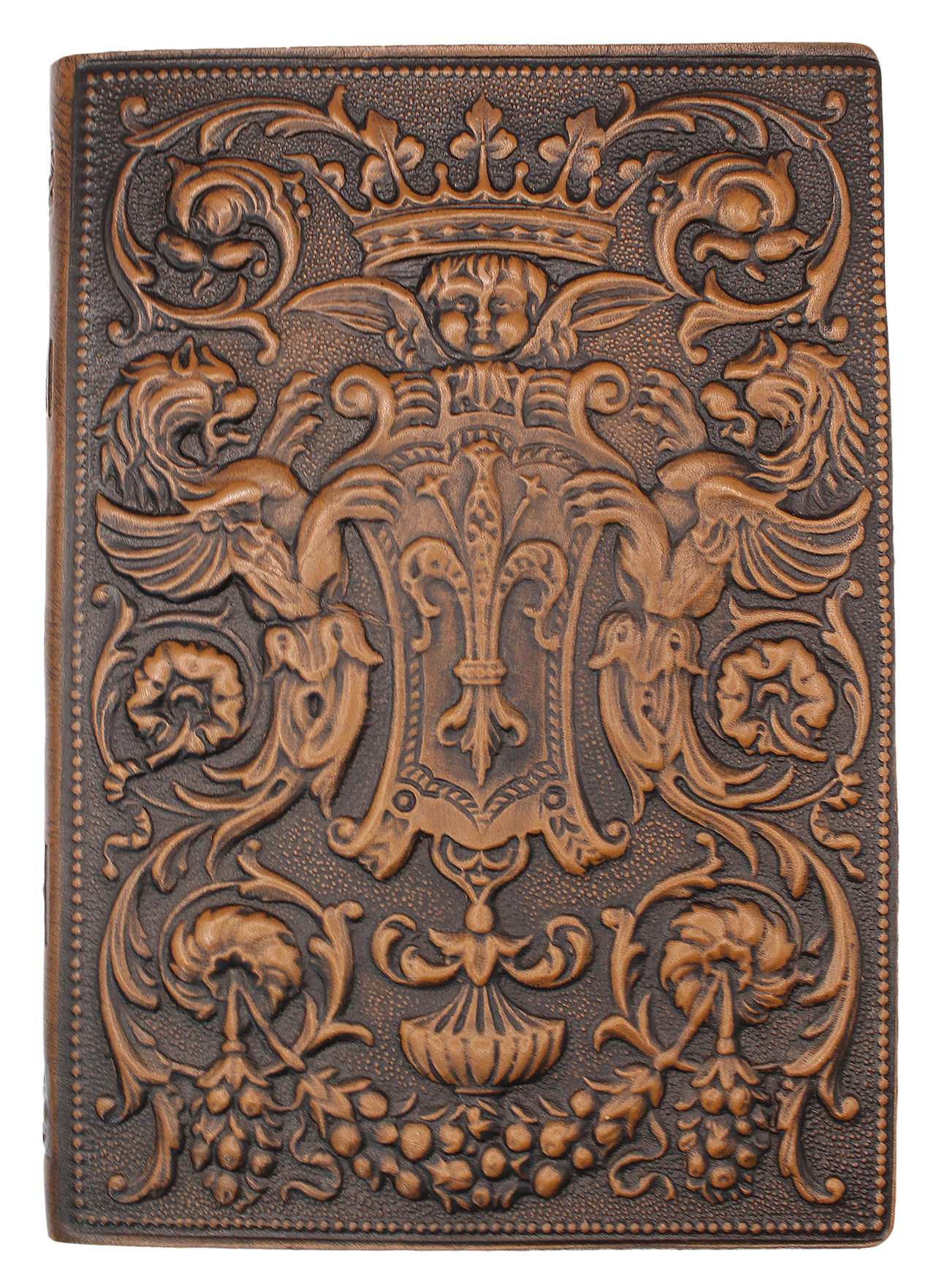 Ежедневник ручной работы из натуральной кожи "Дракон с лилией" 15х22. Съёмная обложка.