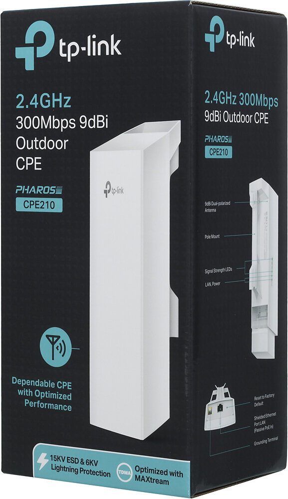 Точка доступа TP-Link CPE210 белый, однодиапазонный 2.4 ГГц, внутренние 2 ант, входной интерфейс 10/100BASE-TX