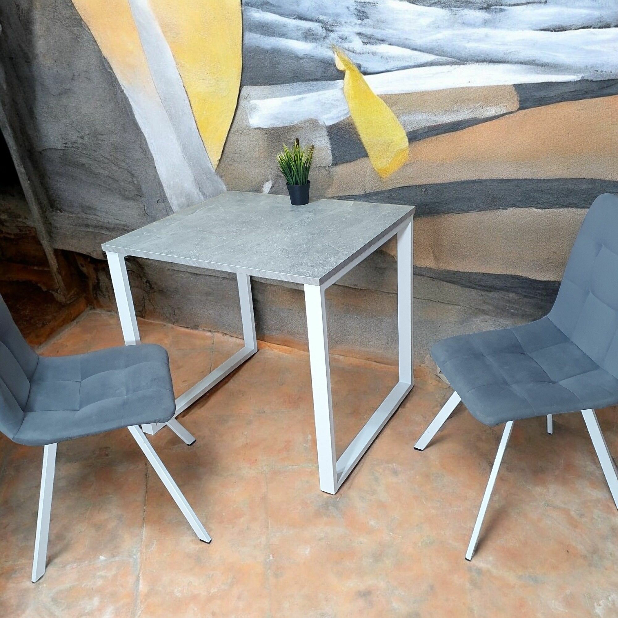 Стол обеденный/ Лофт, цвет столешницы Бетон Светлый, 80*80 см. Ножки лофт белые.