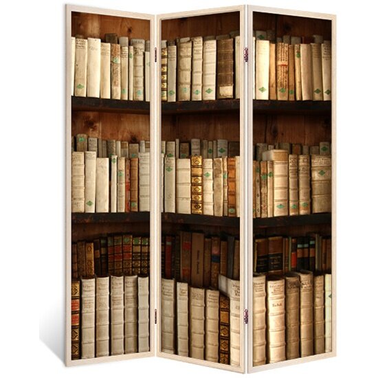 Ширма перегородка Декор Депо для комнаты деревянная "Библиотека" двухсторонняя с картинкой (уют) 3 створки кремовый дуб 176х140 см 11 кг