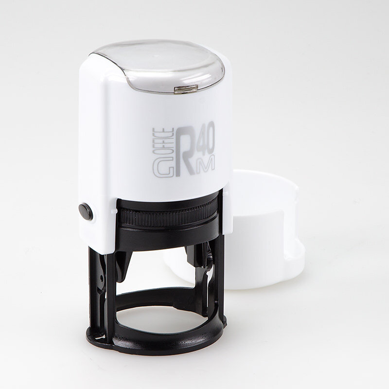 GRM R 40 office+BOX - Black Edition. Автоматическая оснастка для печати, корпус бело-чёрный глянец