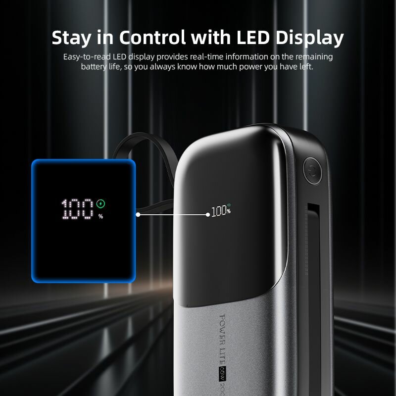 Внешний аккумулятор Vyvylabs Power Lite Digital Display Power Bank 20000mAh 65W (with C+L Fast Charging Cable) - Tarnish