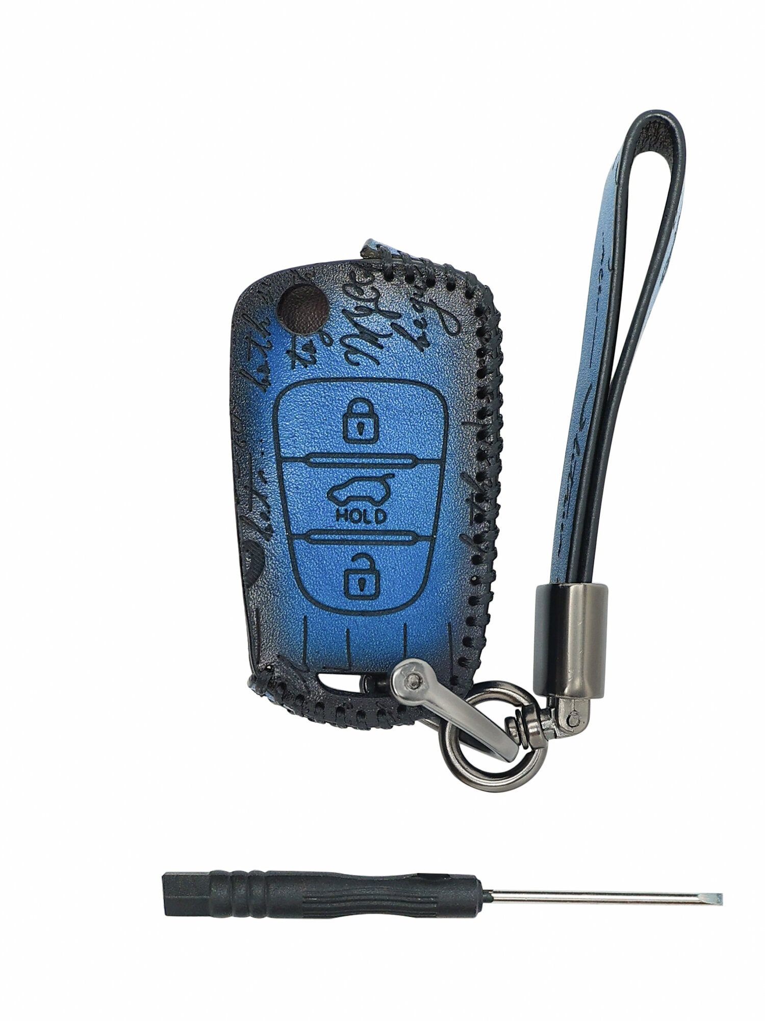 Чехол для автомобильного ключа Hyundai (Хендай) Цвет Синий Нить Черная