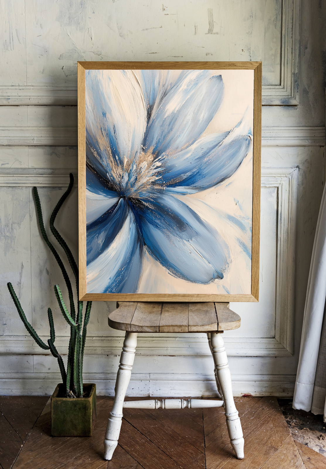 Постер "Акварельный синий цветок" 50x70 без рамы