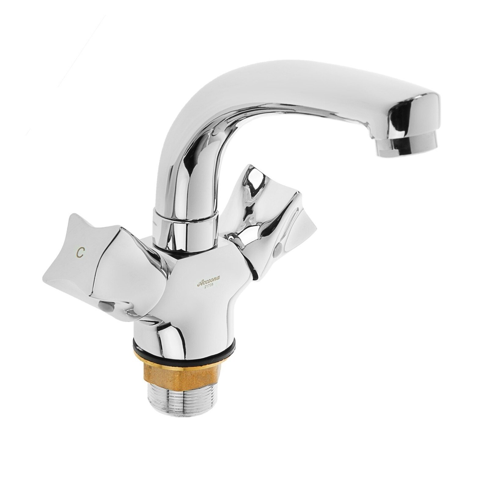 Смеситель для раковины Accoona A89473, двухвентильный, с гайкой, силумин, хром