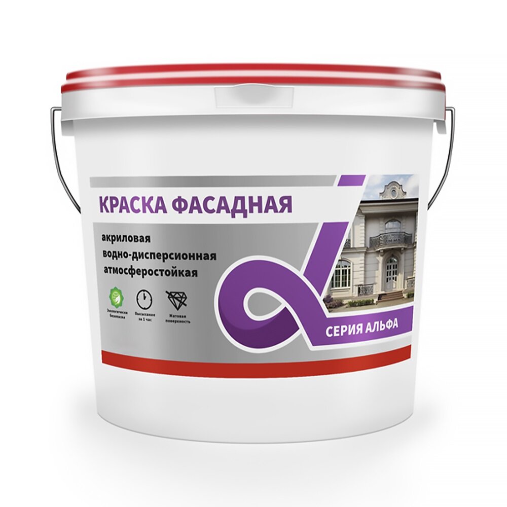 Краска водно-дисперсионная фасадная Alfavit серия Альфа, белая, 40 кг