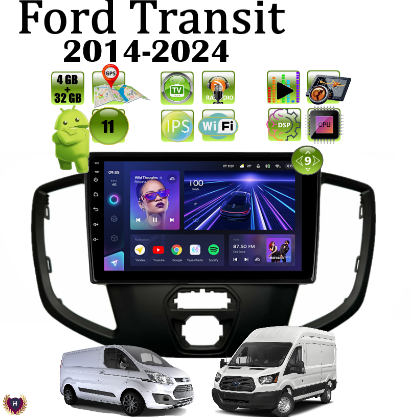 Автомагнитола для Ford Transit/Форд Транзит (2014-2024), Android 11, 4/32 GB, CarPlay, GPS, Bluetooth, WiFi, IPS, FM, TV