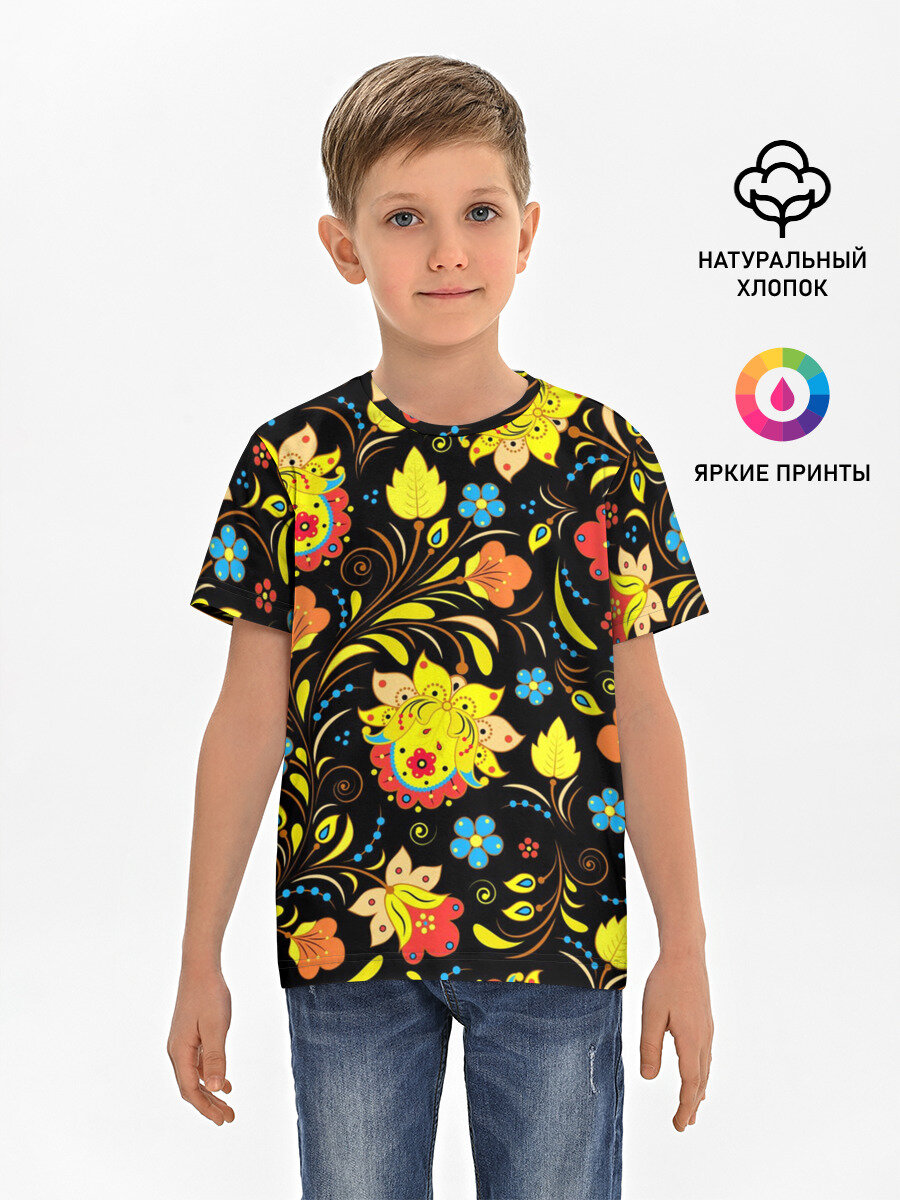 Футболка хлопковая детская РОСПИСЬ УЗОР ХОХЛОМА