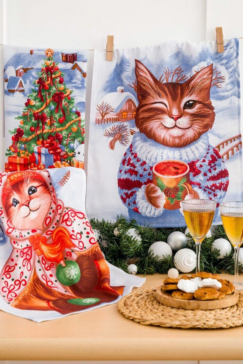 Набор кухонных полотенец Время сказочных историй, 48*60 см, 3 шт, Хлопок, Вафельное