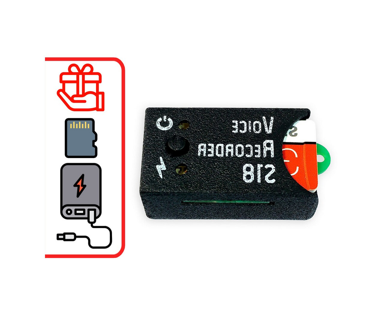 Мини диктофон для записи разговоров Soroka 18-VOX (U58368AS) + подарки (Powerbank 10000 mAh + microSD 32Gb) - дешевые мини диктофоны в машину для за