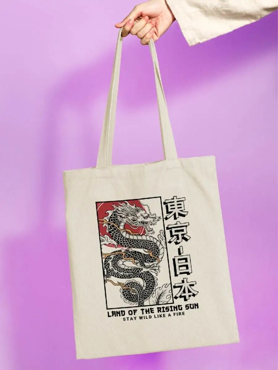 Сумка шоппер  с принтом Япония, дракон