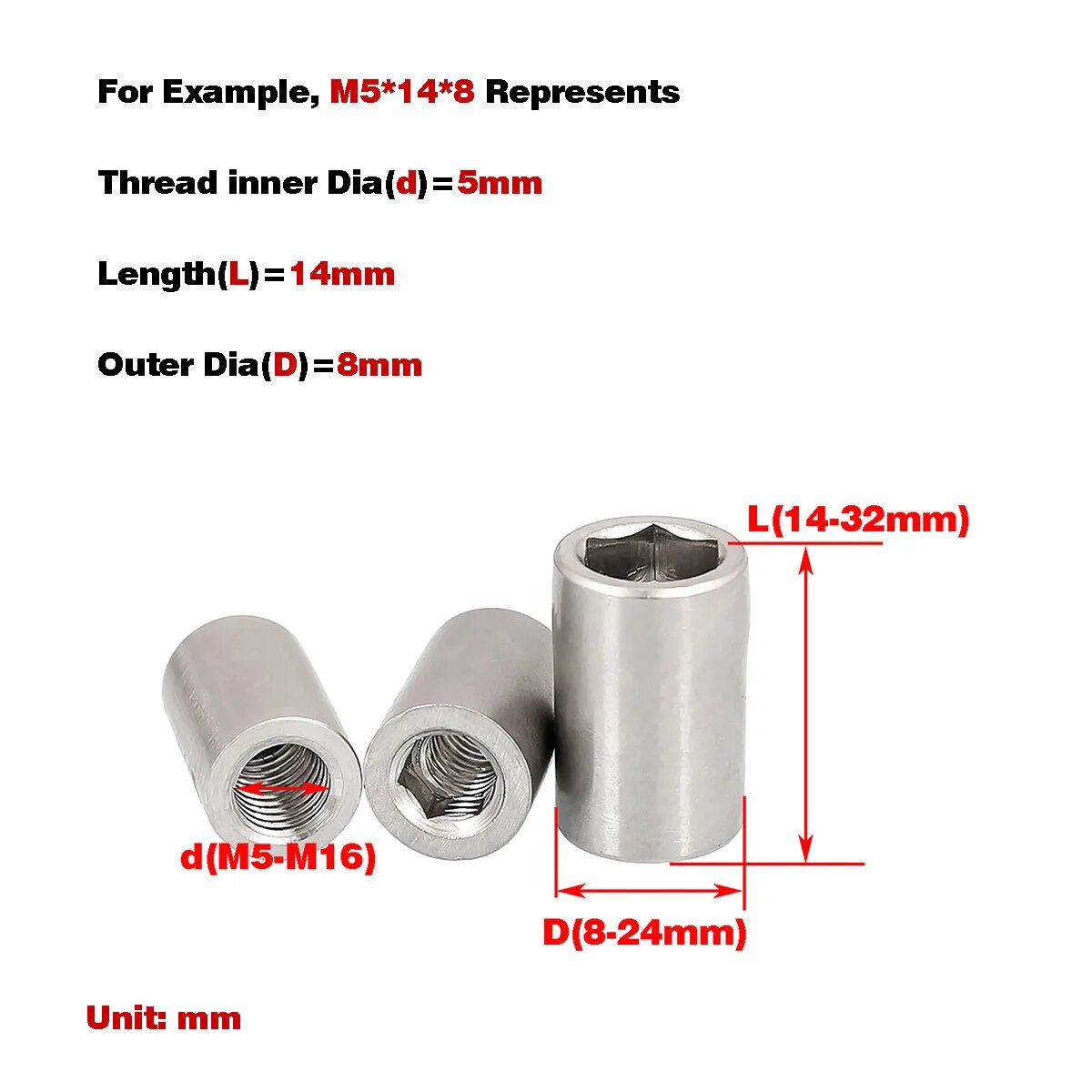 Гайки из нержавеющей стали M5M6M8M10M12M14M16 2pcs M8x20x14