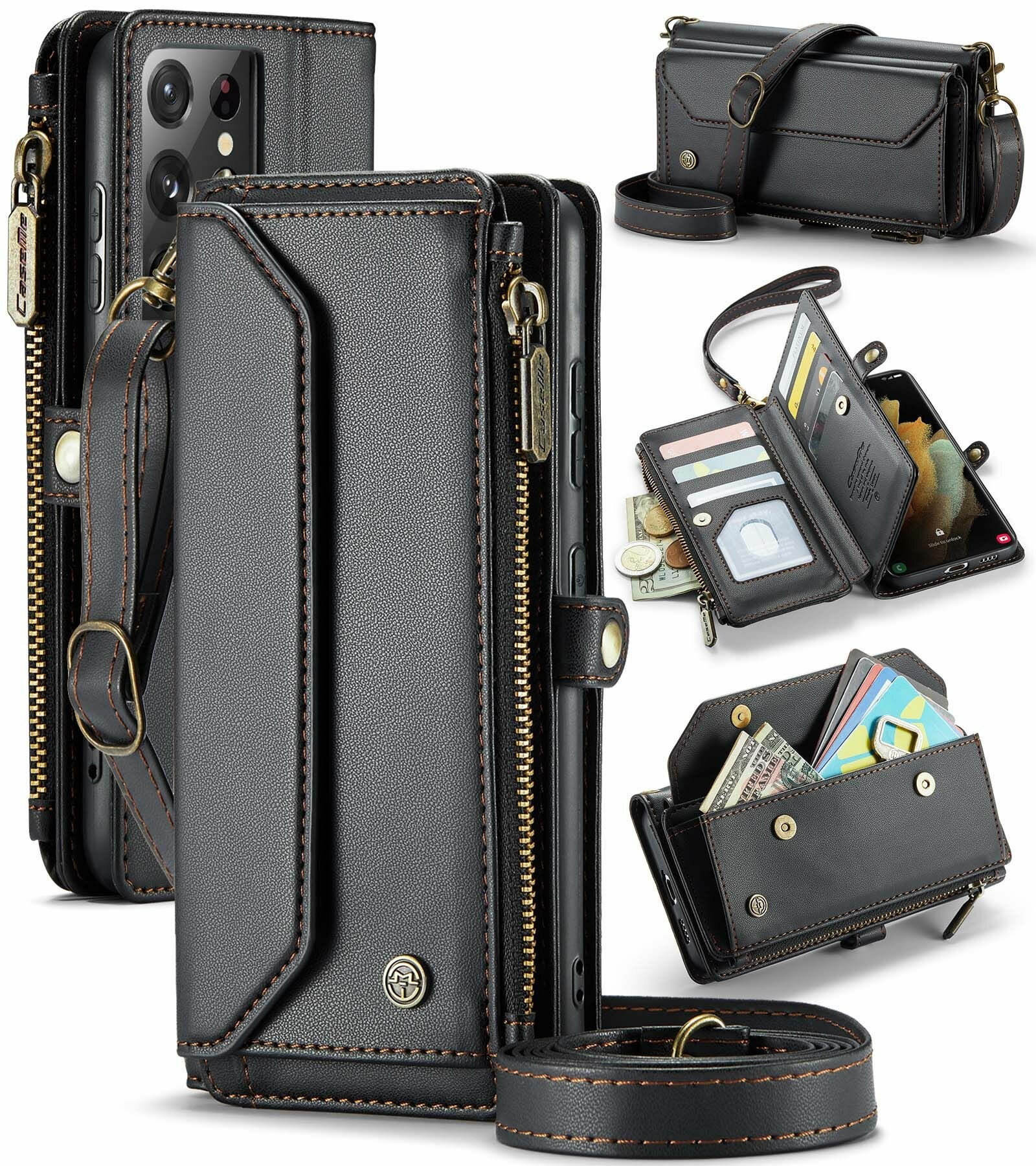 CaseMe Чехол кошелек для Samsung Galaxy S21 Ultra (Самсунг Галакси С21 Ультра) Стильный внешний вид Роскошная