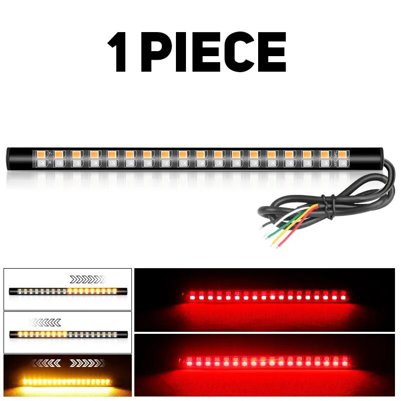 Светодиодная лента заднего фонаря для мотоцикла 3 в 1, 36 светодиодов, 16 см, гибкая красная, желтая, указатель поворота DRL 12 В, задний стоп-сигнал, сигнальная лампа