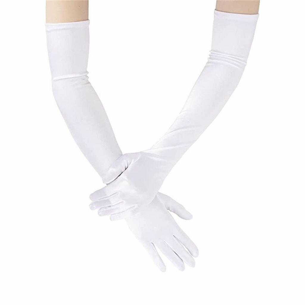 (1 пара) Атласные перчатки на резинке для взрослых-белые