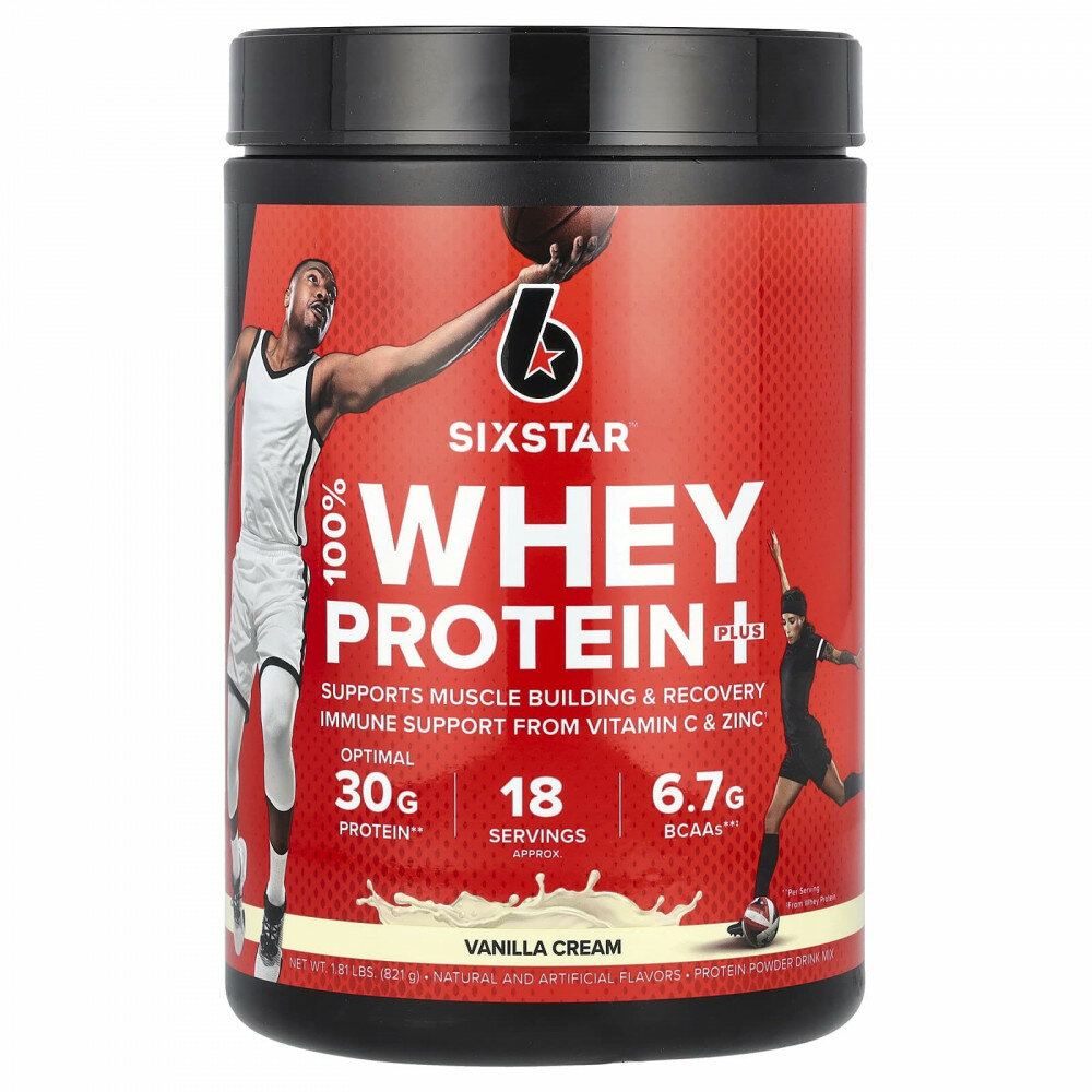 SIXSTAR, 100% Whey Protein Plus, сывороточный протеин плюс, со вкусом ванильного крема, 816 г (1,80 фунта)