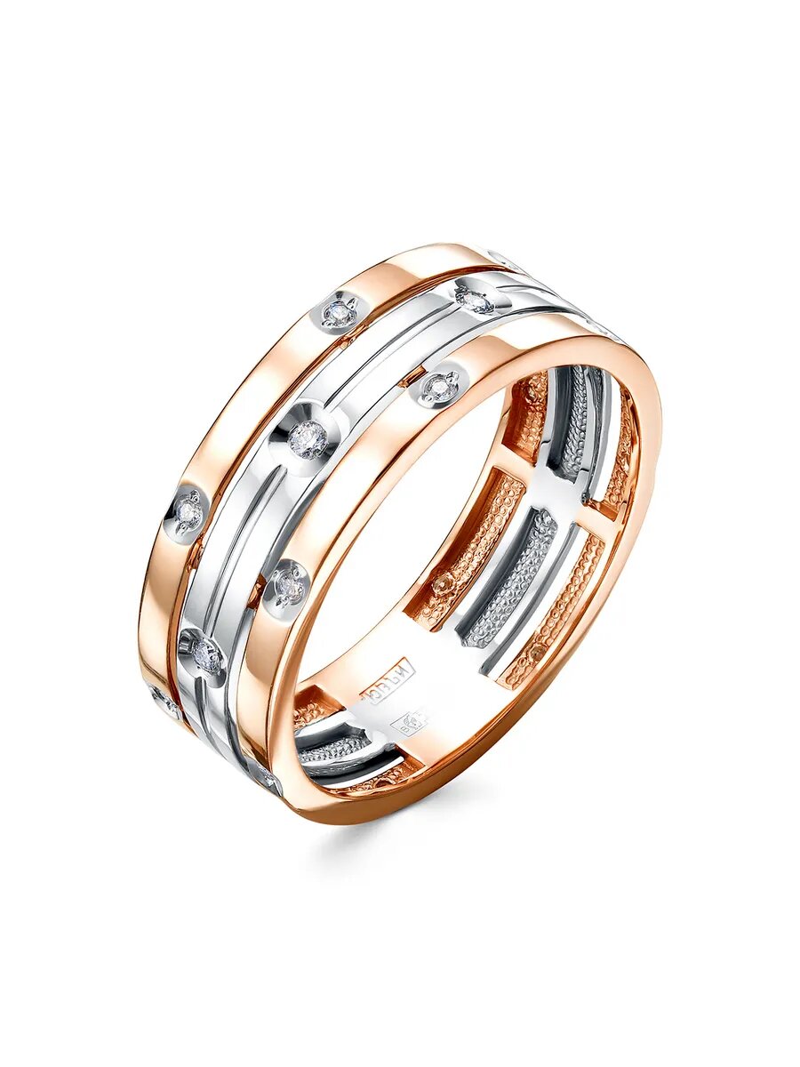 Кольцо обручальное Бриллиантовая студия, красное, белое золото, 585 проба, бриллиант