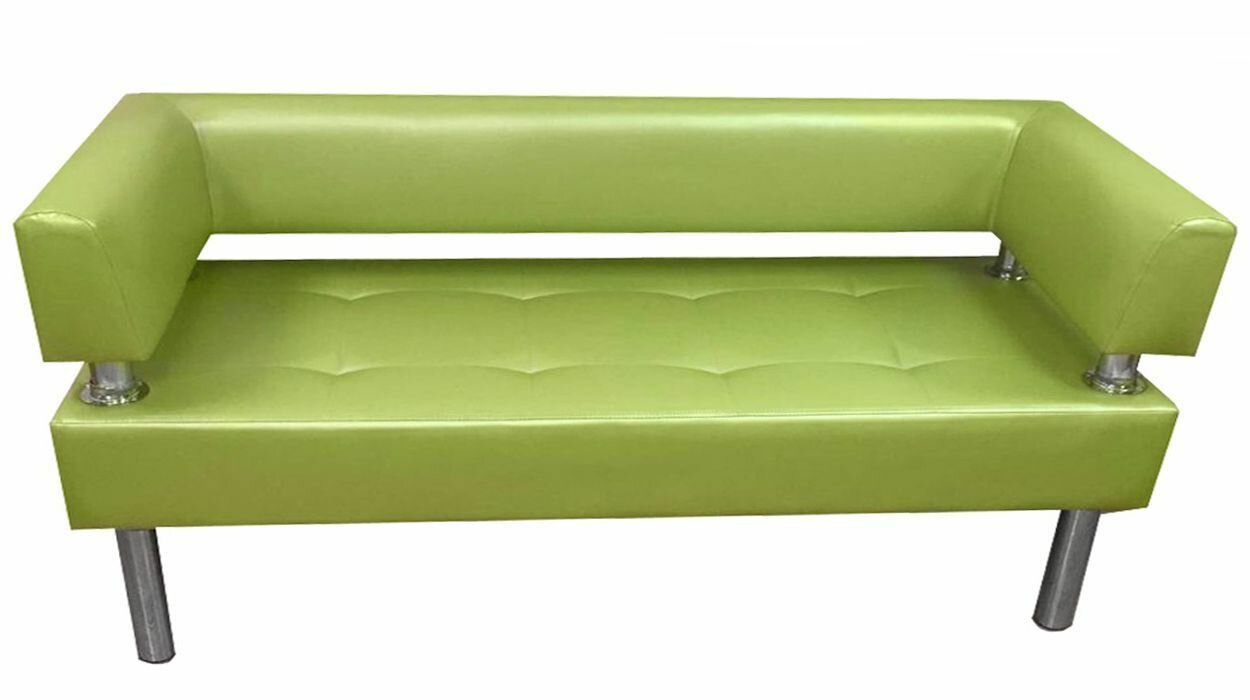 Диван прямой для дома и офиса Сантьяго с боковинами 160x58х80 салатовая экокожа