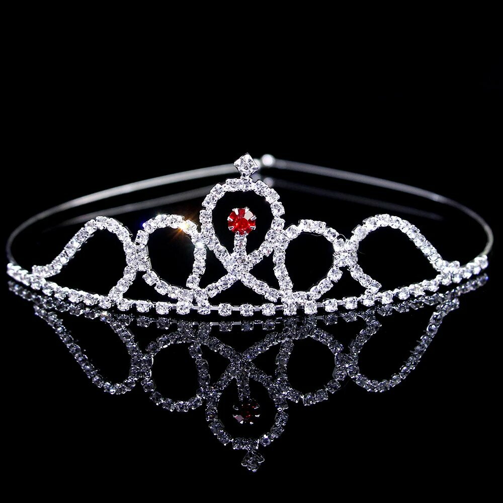 Корона для девочки с красной деталью, Metal color: 08