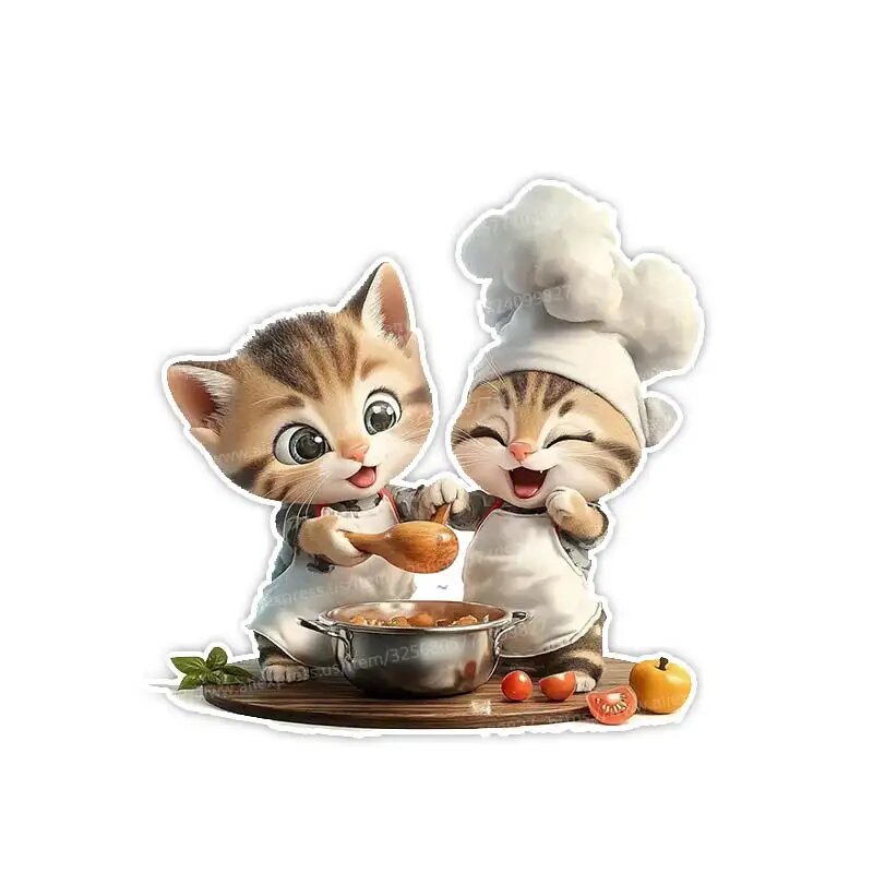 Настенная наклейка ПВХ Funny Couple Cat Chef Mouse 10cm(3.94 inch), M1129-D
