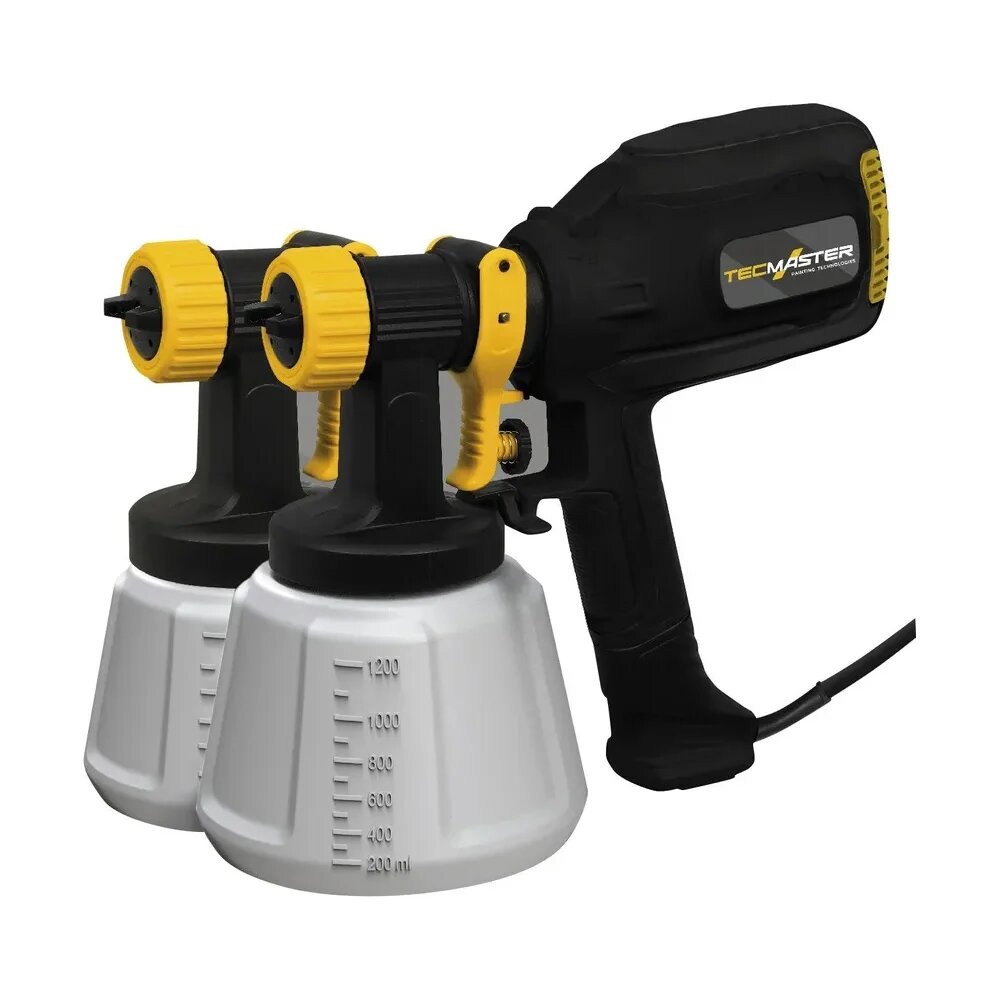 Электрический краскопульт TECMASTER T1200 с двумя насадками и комплектом форсунок, для покраски любых поверхностей