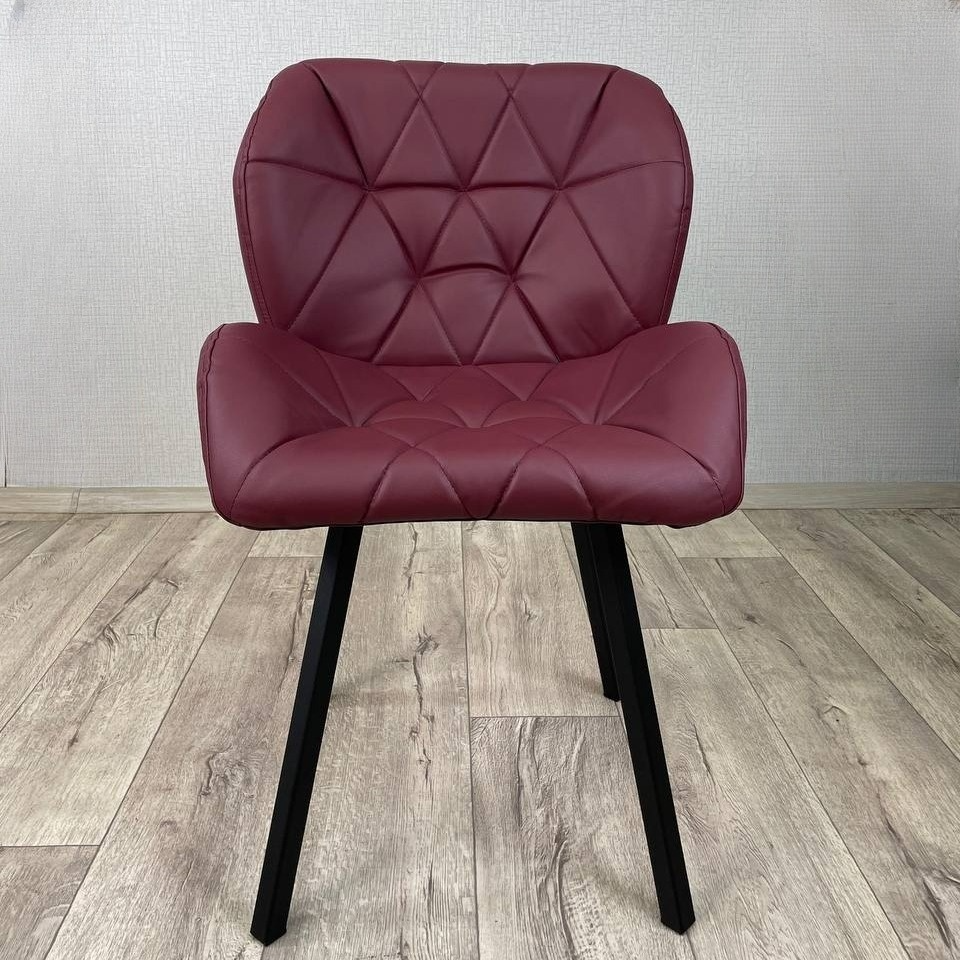 Стул для мастера мягкий со спинкой, большой, Ракушка, экокожа, на ножках, бордовый