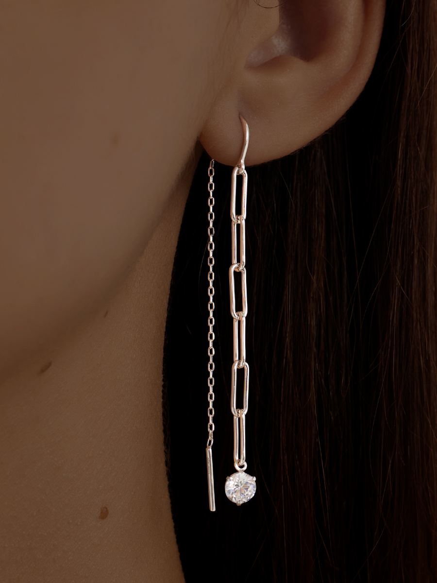 Серьги цепочки, серебро, 925 проба, родирование, фианит