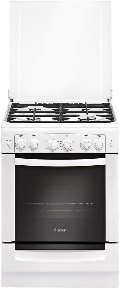 Газовая плита GEFEST 6100-02 с газовой духовкой, с грилем, объем 52 л, белый