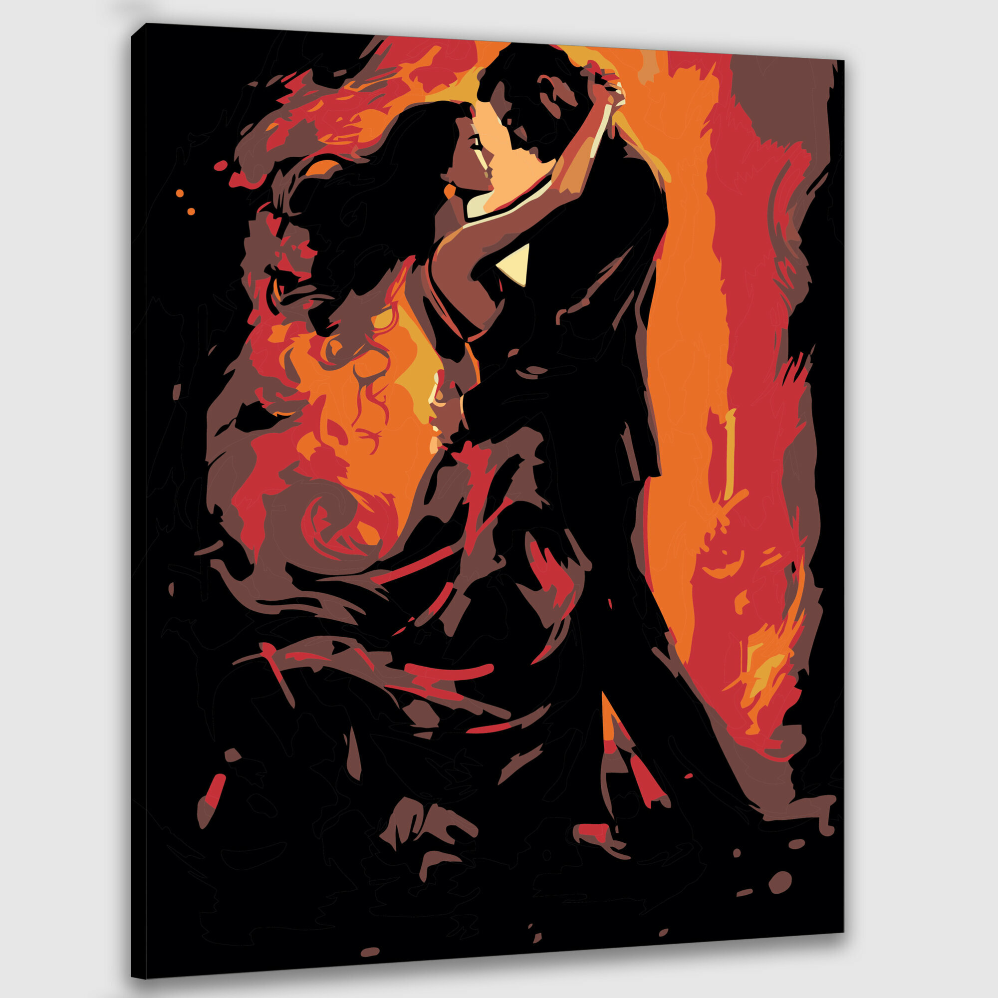 Картина по номерам 40x50 см, танго, страсть, танцоры, объятия, движение, химия, красный, черный, яркий, насыщенный