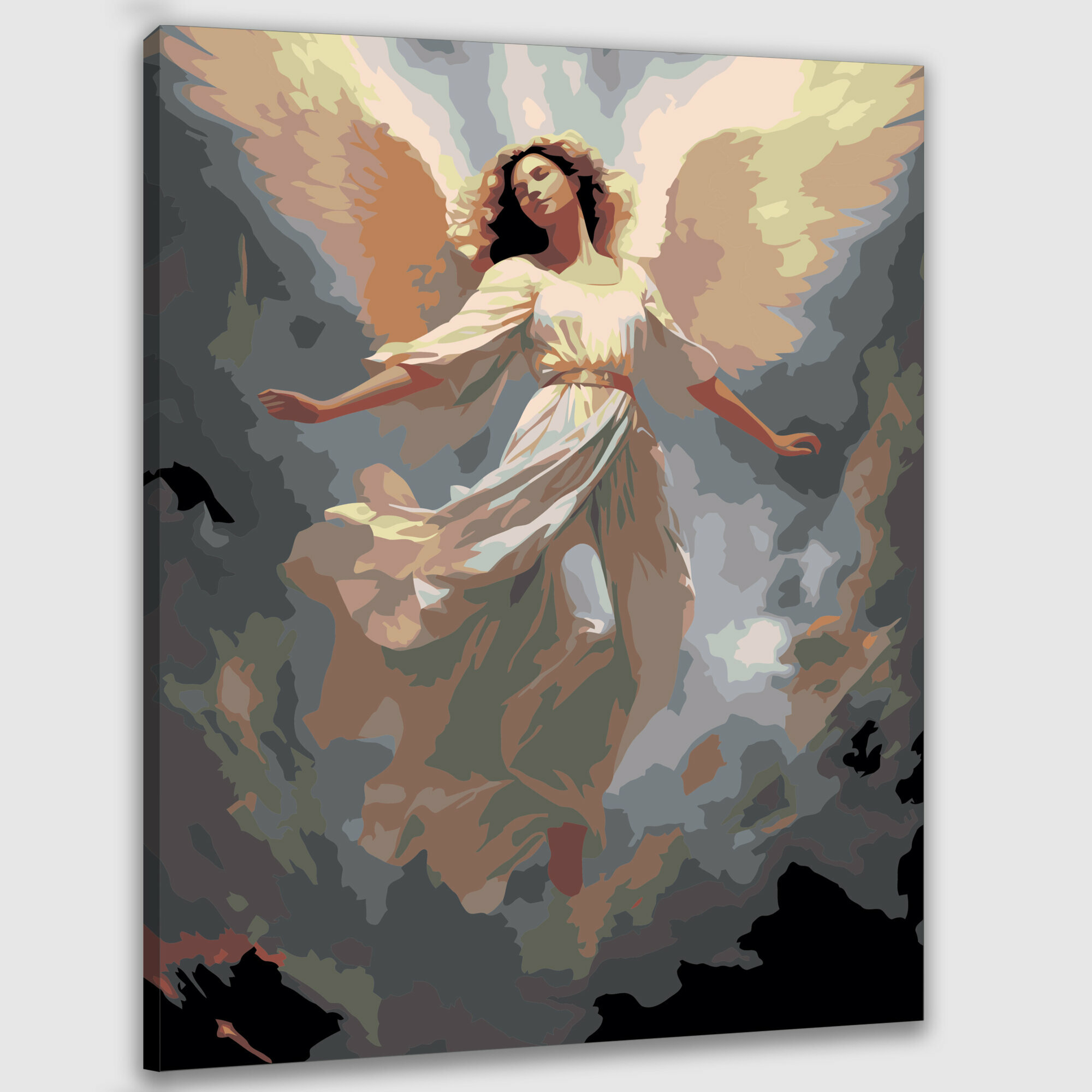 Картина по номерам 40x50 см, картина маслом, ангел, крылья, небесная грация, звезды, облака, сияние голоса, небеса