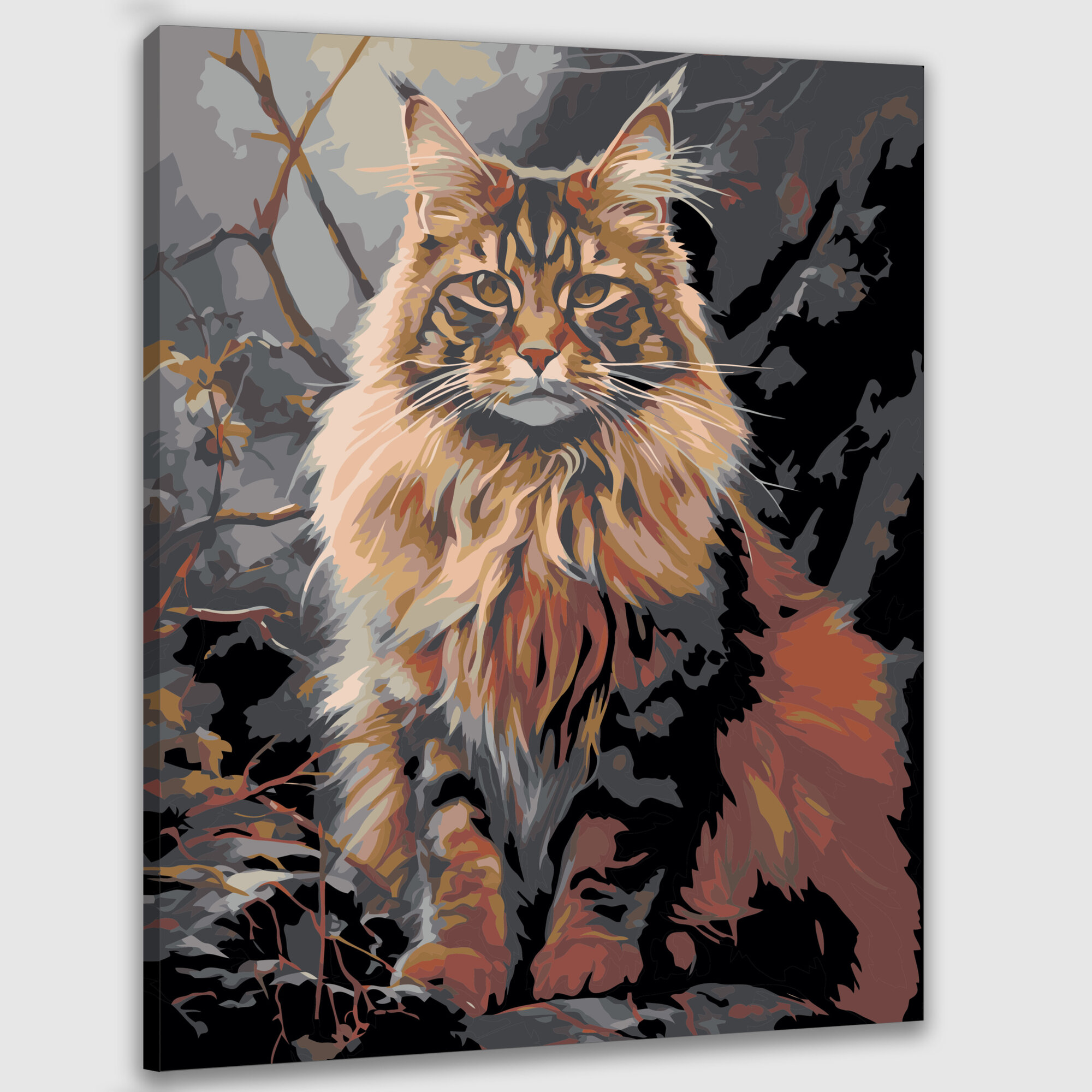 Картина по номерам 40x50 см, картина, масло, кошка, мейн-кун, детализированная, изысканная, величественная, гордость