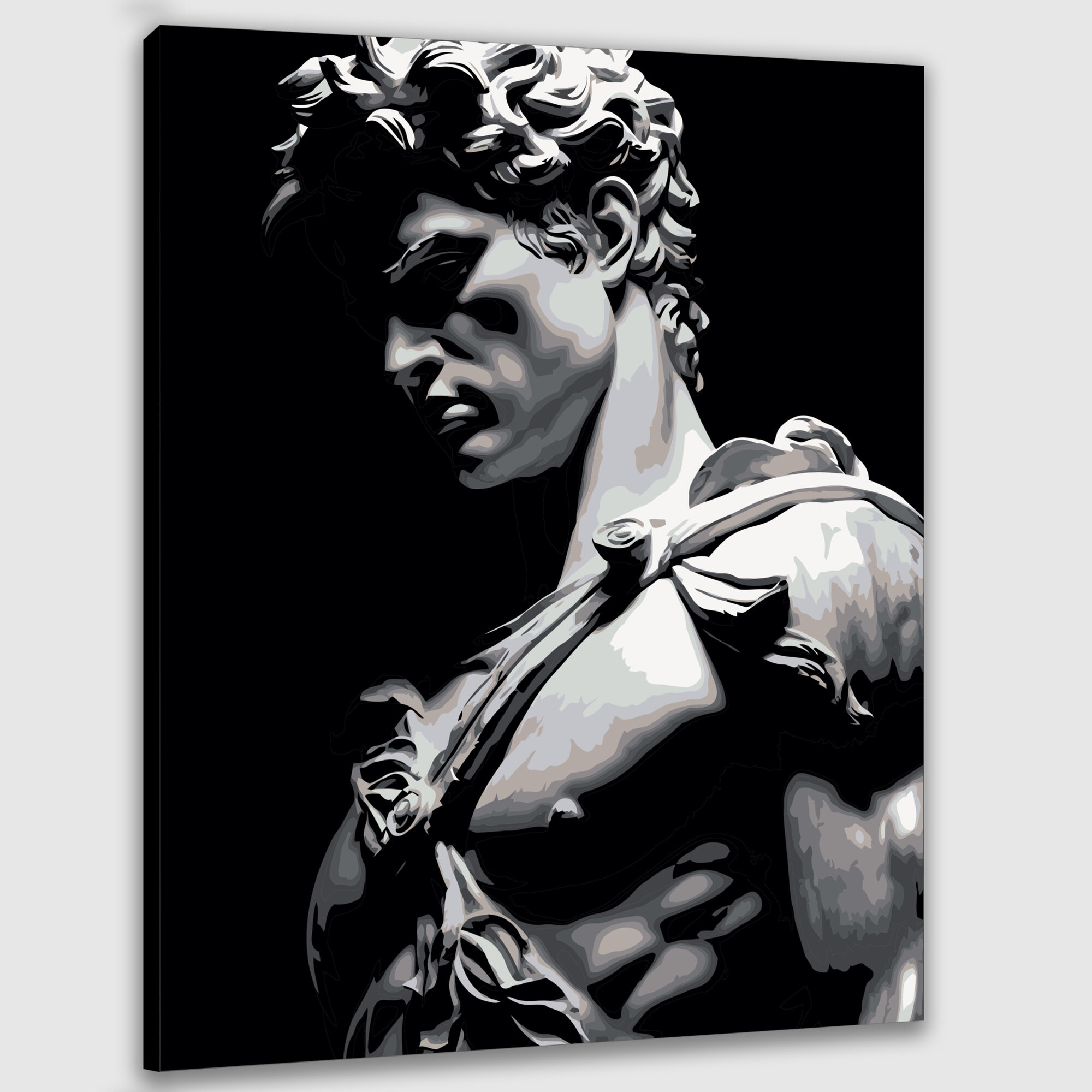 Картина по номерам 40x50 см, черно-белая фотография, культовая статуя Давида, Микеланджело, рельефные мускулы