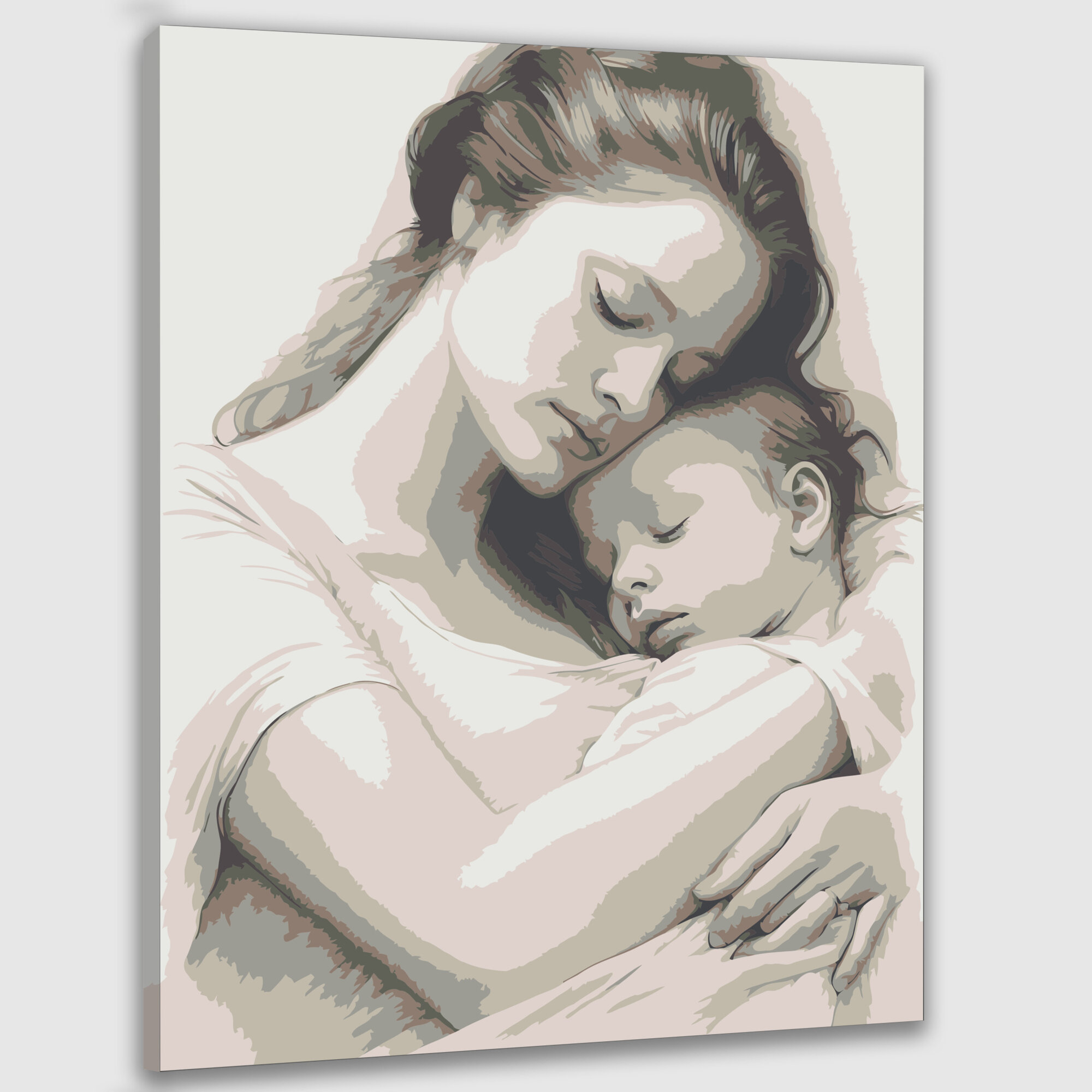 Картина по номерам 40x50 см, материнство, графитовый набросок, тихие моменты, нежные линии, растушевка, тепло, забота