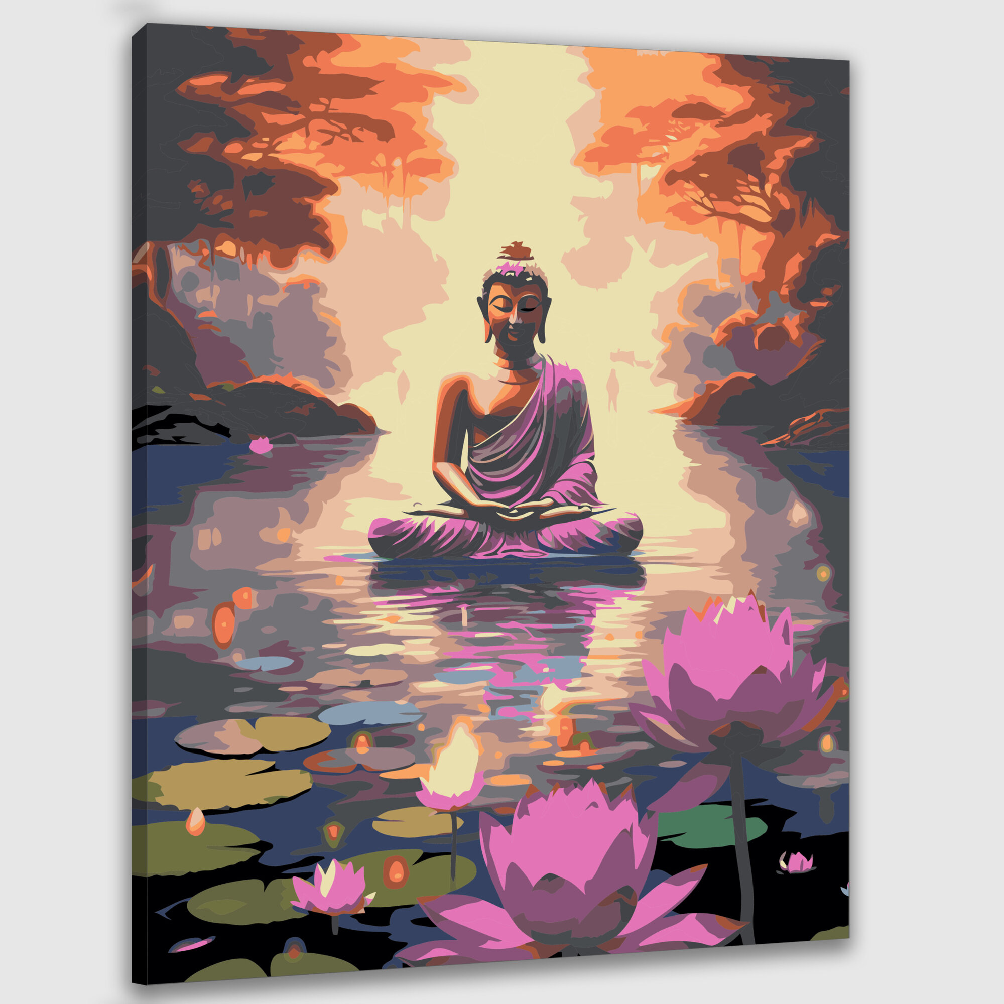 Картина по номерам 40x50 см, Будда, духовная трансформация, лотос, цветы, чистота, просветление, теплые тонов