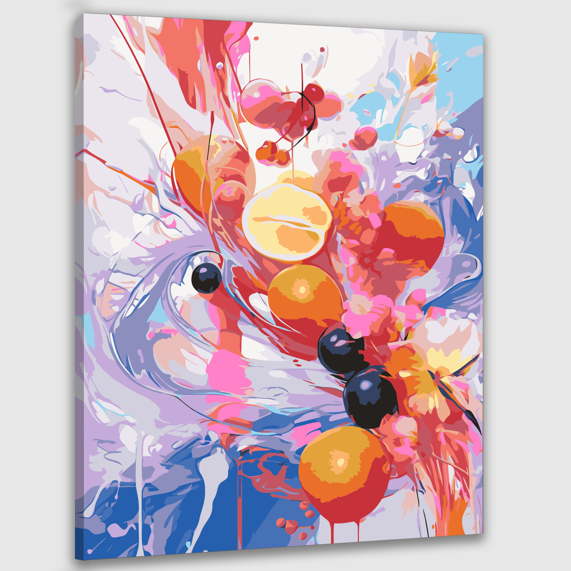 Картина по номерам 40x50 см, абстракция, цифровое искусство, яркий взрыв цветов и форм, закрученные узоры, фрукты