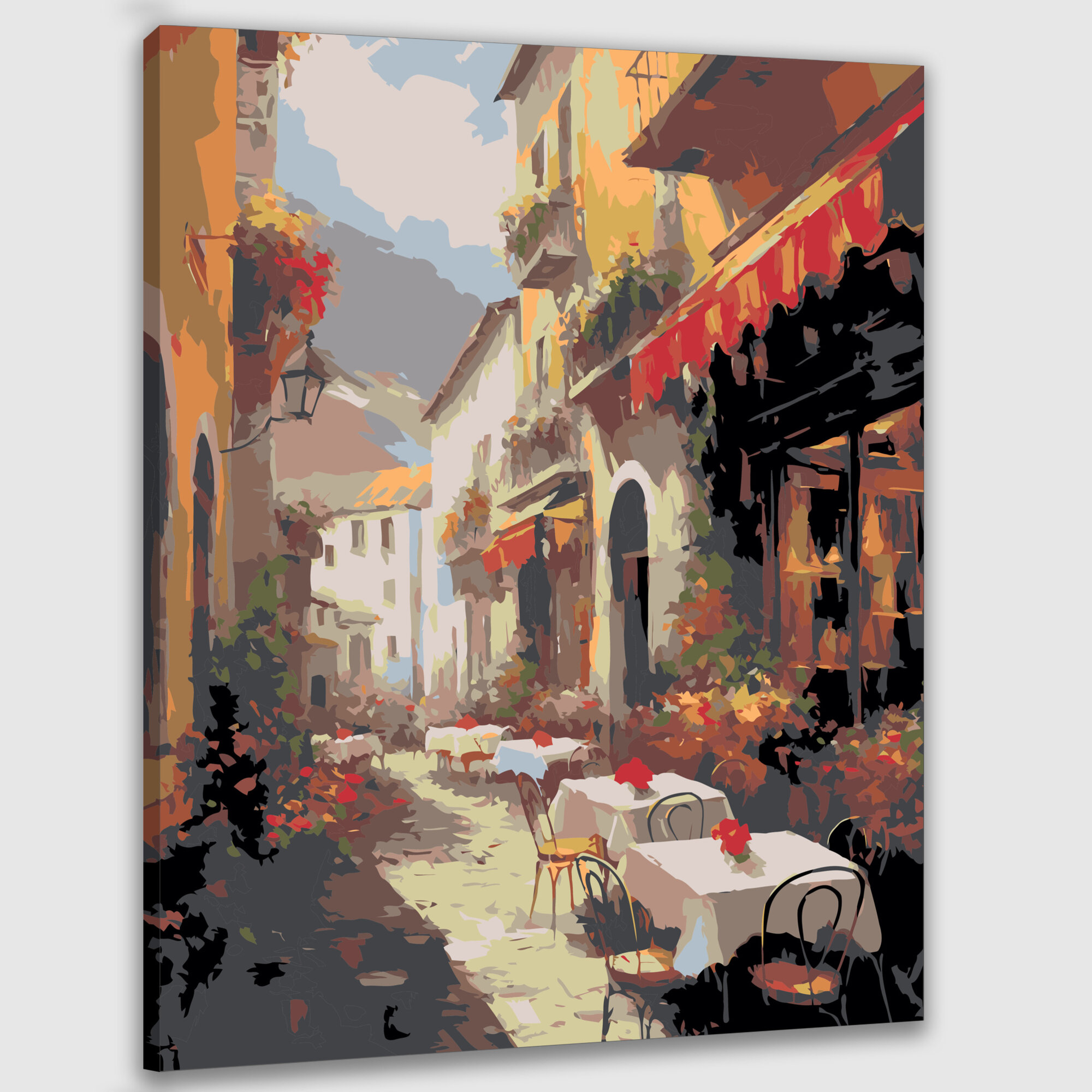 Картина по номерам 40x50 см, картина, масло, итальянский шарм, площадь, пьяцца, улицы, здания, балконы, цветы, кафе